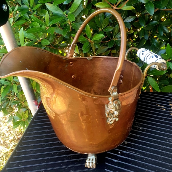 Other | 3 Brass And Cooper Bucket With Delft Porcelain Handles Lion ...